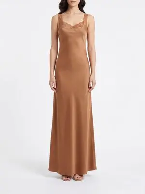 FORTE_FORTE Long Satin Slip Dress With Lace Inserts