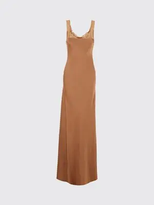 FORTE_FORTE Long Satin Slip Dress With Lace Inserts
