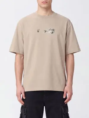 Off-White Cotton Crewneck T-shirt With Rear Arrow Logo Print - Beige