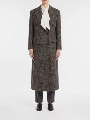Tagliatore Chevron Pattern Double-breasted Long Wool Coat With Classic Lapels
