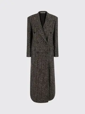 Tagliatore Chevron Pattern Double-breasted Long Wool Coat With Classic Lapels