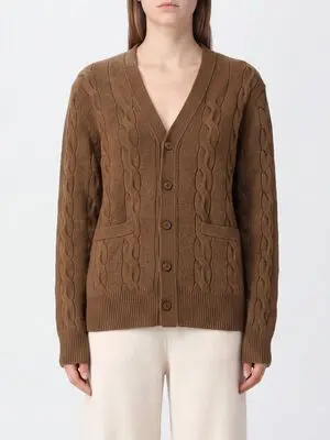 AMI Paris V-neck Merino Wool Cardigan With Patch Pockets - Camel