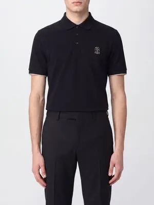 Brunello Cucinelli Short-sleeved Cotton Polo With Embroidered Logo - Black