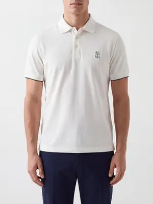 Brunello Cucinelli Short-sleeved Cotton Polo With Embroidered Logo - White