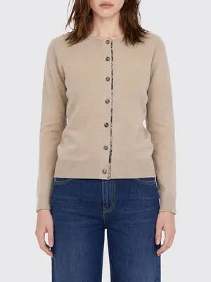 Barbour Crewneck Cardigan With Contrast Trim And Elbow Patches - Beige