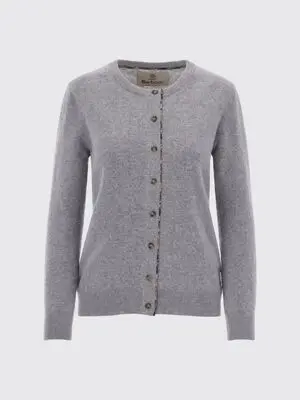 Barbour Crewneck Cardigan With Contrast Trim And Elbow Patches - Grey