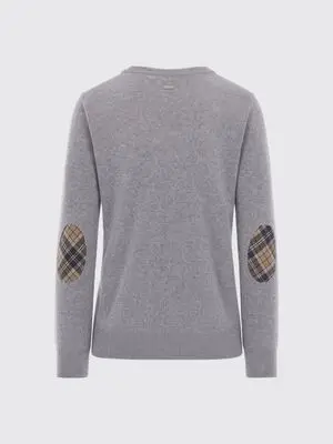 Barbour Crewneck Cardigan With Contrast Trim And Elbow Patches - Grey