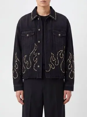 Amiri Flames Print Denim Jacket With Stud Application