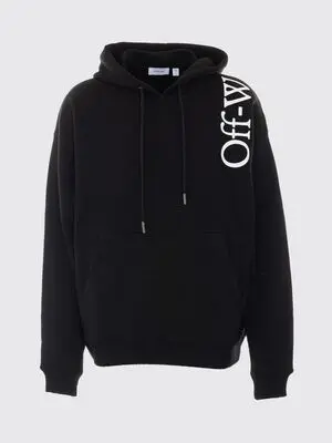 Off-White Relaxed Fit Cotton Hoodie With Printed Logo - Black