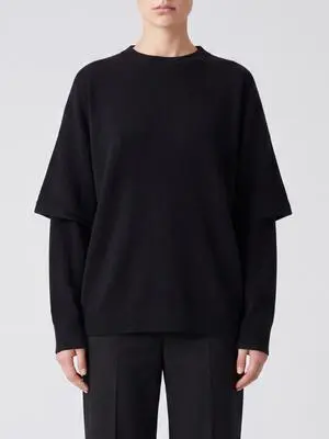 DARKPARK Dropped Shoulder Crewneck Sweater In Merino Wool And Cashmere - Black