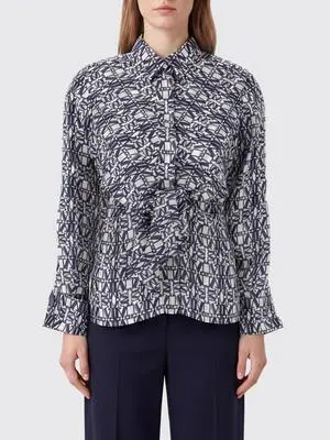 Max Mara Monogram Print Pure Silk Shirt With French Collar