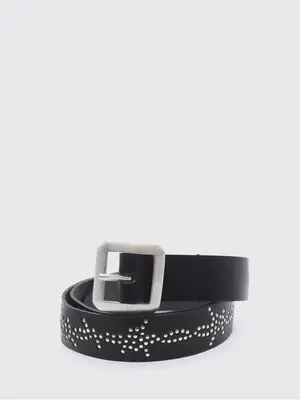 HTC LOS ANGELES Cowhide Leather Belt With Embroidery - Black