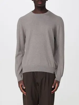 FAY Pure Merino Wool Crewneck Jumper With Ribbed Trims - Kaki