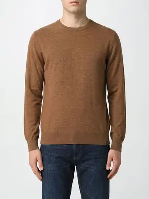 FAY Pure Merino Wool Crewneck Jumper With Ribbed Trims - Leather