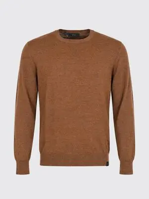 FAY Pure Merino Wool Crewneck Jumper With Ribbed Trims - Leather