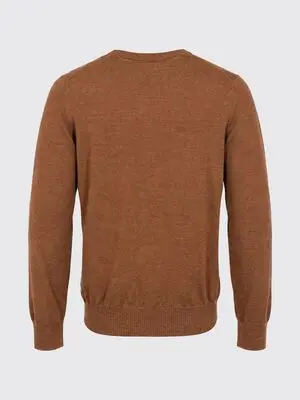 FAY Pure Merino Wool Crewneck Jumper With Ribbed Trims - Leather