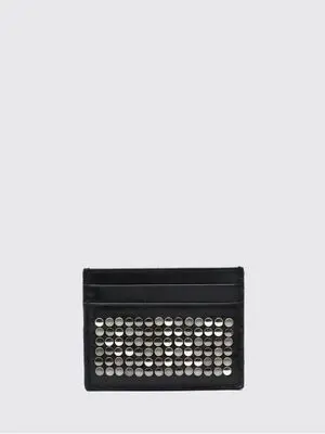 HTC LOS ANGELES Cow Leather Card Holder With Contrast Embroidery - Black