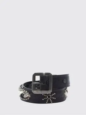 HTC LOS ANGELES Cowhide Leather Belt With Embroidery - Black