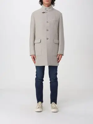 FAY Single-breasted Short Wool Coat With Iconic Metal Hook