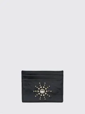 HTC LOS ANGELES Cowhide Leather Card Holder With Embroidery Black
