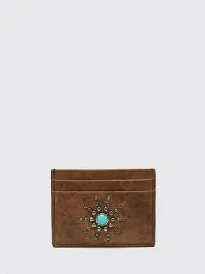 HTC LOS ANGELES Cowhide Leather Card Holder With Embroidery - Brown