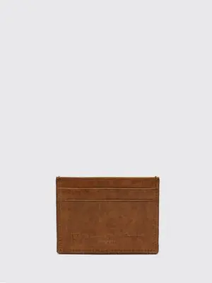 HTC LOS ANGELES Cowhide Leather Card Holder With Embroidery - Brown