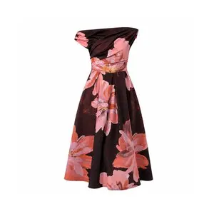 GIRL IN MIND Asymmetric Neckline Floral Skater Midi Dress - Pink