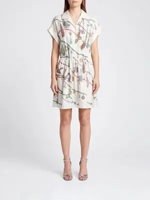 Versace Graphic-print Silk Twill Mini Shirt Dress With Ruched Waist