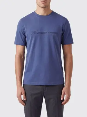 Brunello Cucinelli Slogan-print Cotton T-shirt With Embroidered Logo - Blue