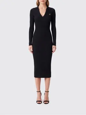 Elisabetta Franchi Ribbed Knit V-neck Midi Sheath Dress - Black