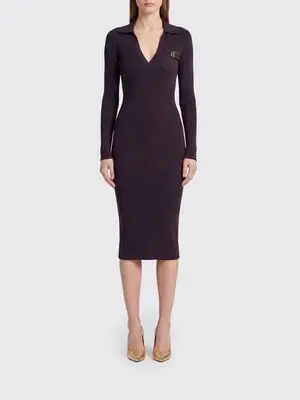 Elisabetta Franchi Ribbed-knit V-neck Midi Sheath Dress