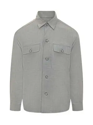 BOSS Chic Overshirt With Pocket And Buttons - Open Grey