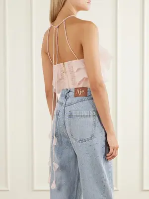 Aje Villa Ruffled Flower-detailed Organza Tank