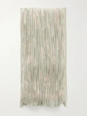 Alexander McQueen Pleated Printed Silk Scarf Green