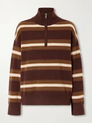 Staud Hudson Striped Cashmere Turtleneck Sweater - Brown