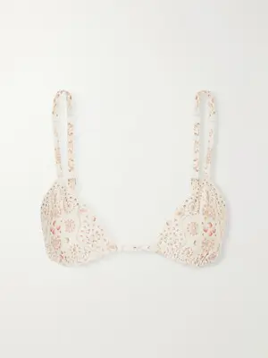 Agua Bendita Tulua Playa Bead-embellished Printed Recycled-blend Bikini Top - Neutrals