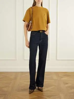 Saint Laurent Cassandre-embroidered Cotton-piqué T-shirt