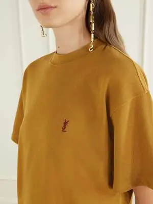 Saint Laurent Cassandre-embroidered Cotton-piqué T-shirt