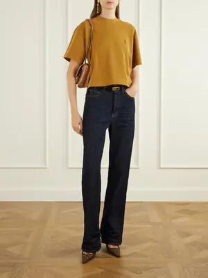 Saint Laurent Cassandre Embroidered Cotton-piqué T-shirt