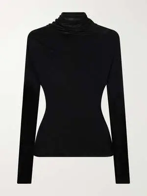 Victoria Beckham Gathered Stretch-jersey Blouse - Black