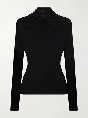 Victoria Beckham Gathered Stretch-jersey Blouse - Black