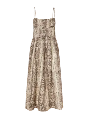 Cara Cara Alba Gathered Snake-print Linen And Silk-blend Organza Midi Dress - Neutrals