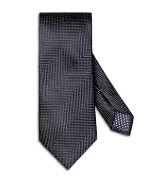 Eton Herringbone Woven Silk Tie - Navy