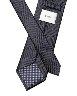 Eton Herringbone Woven Silk Tie - Navy