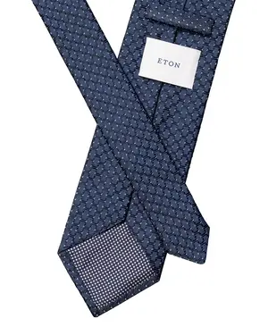 Eton Geometric Woven Silk Neck Tie - Dark Blue