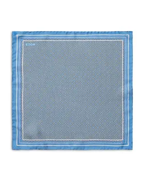 Eton Geometric Silk Twill Pocket Square Medium Blue