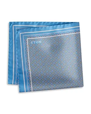 Eton Geometric Silk Twill Pocket Square - Medium Blue