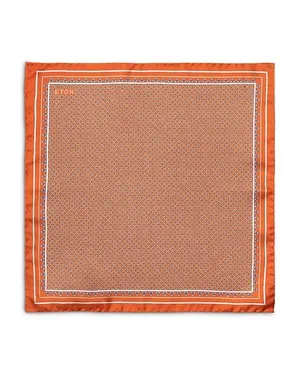 Eton Geometric Silk Twill Pocket Square - Medium Orange