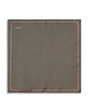 Eton Micro Floral Dyed Silk Twill Pocket Square - Medium Green