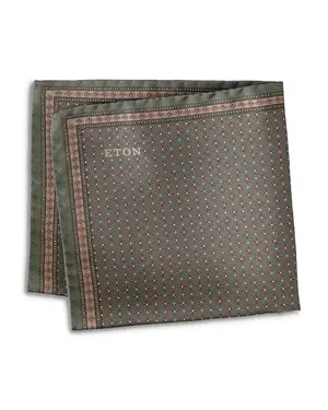 Eton Micro Floral Dyed Silk Twill Pocket Square - Medium Green
